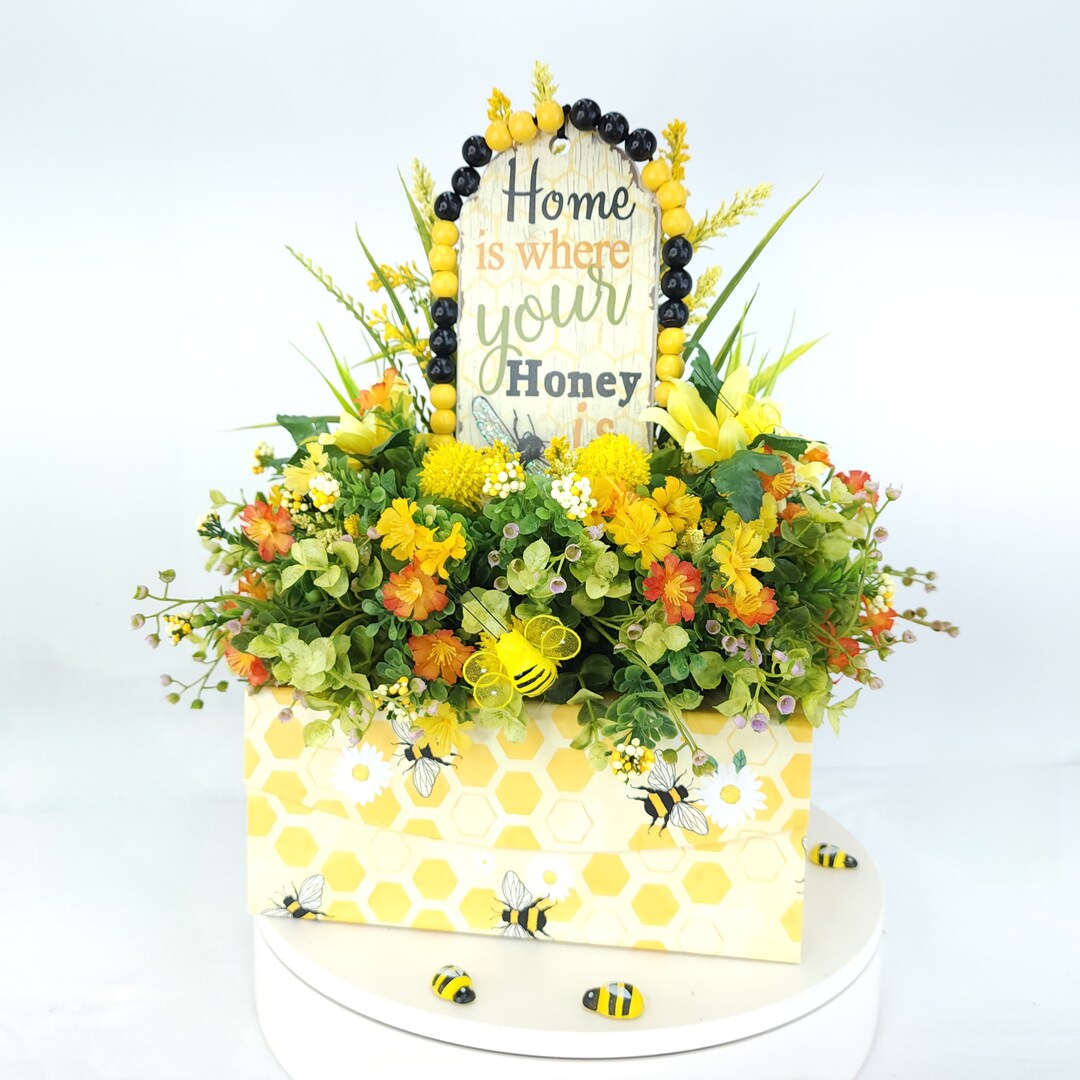 Spring and Summer Bee Honeycomb Box Floral Arrangement, Orange and ...