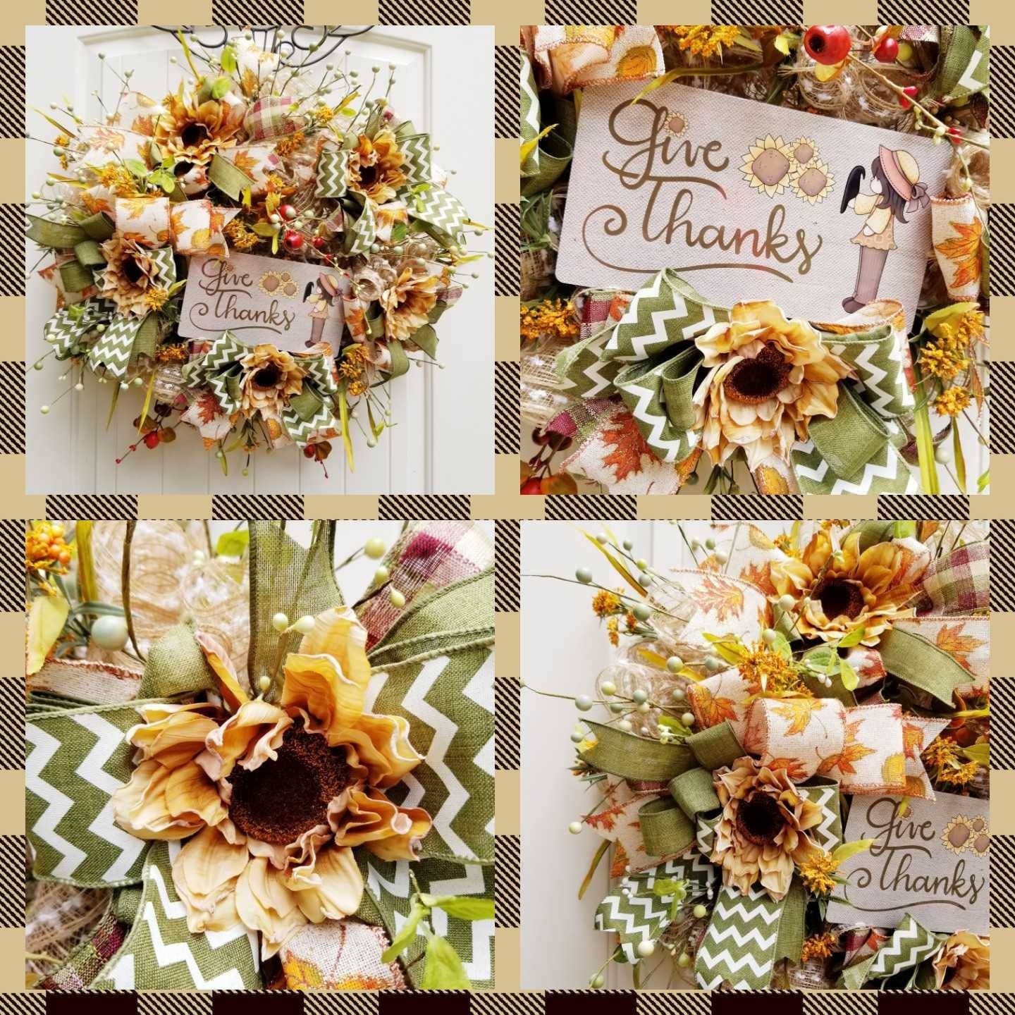Give Thanks Fall Sunflower Front Door Wreath Thanksgiving - Etsy