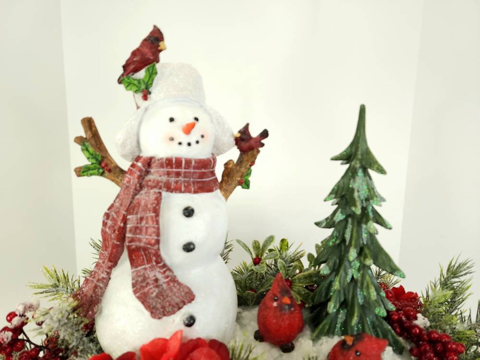 Snowman Cardinal Table Centerpiece: Winter Woodland Floral Arrangement ...