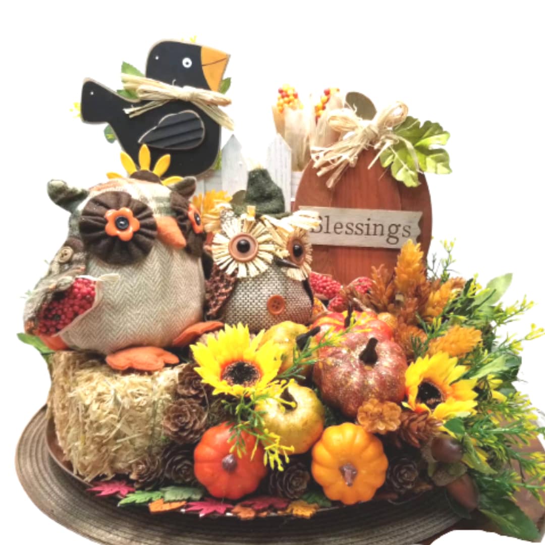 Whimsical Fall Farmhouse Owl Table Arrangement, Country Blessings ...