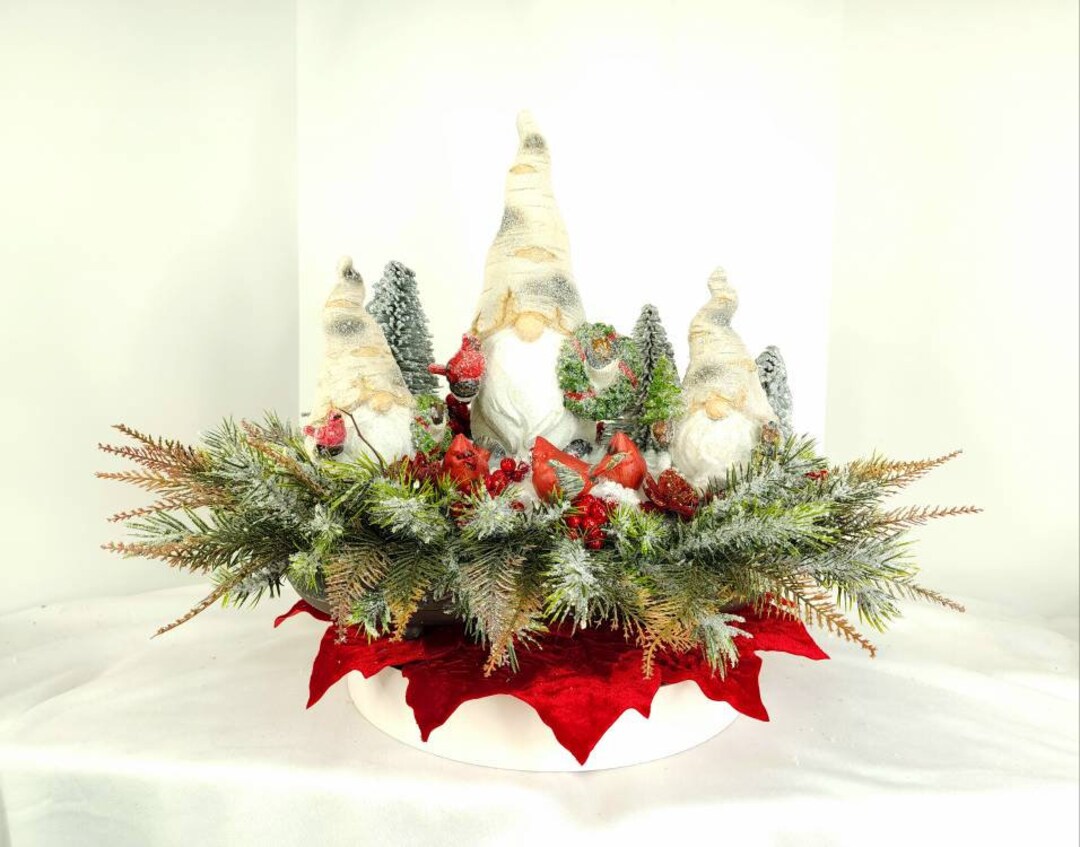 Christmas Gnome Centerpiece, Rustic Table Floral Arrangement, Winter ...