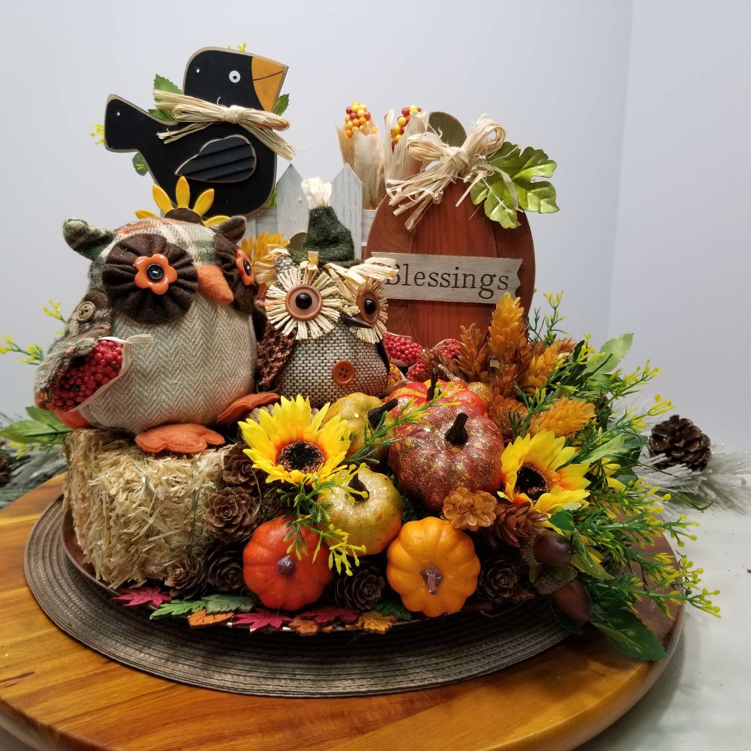 Whimsical Fall Farmhouse Owl Table Arrangement, Country Blessings ...