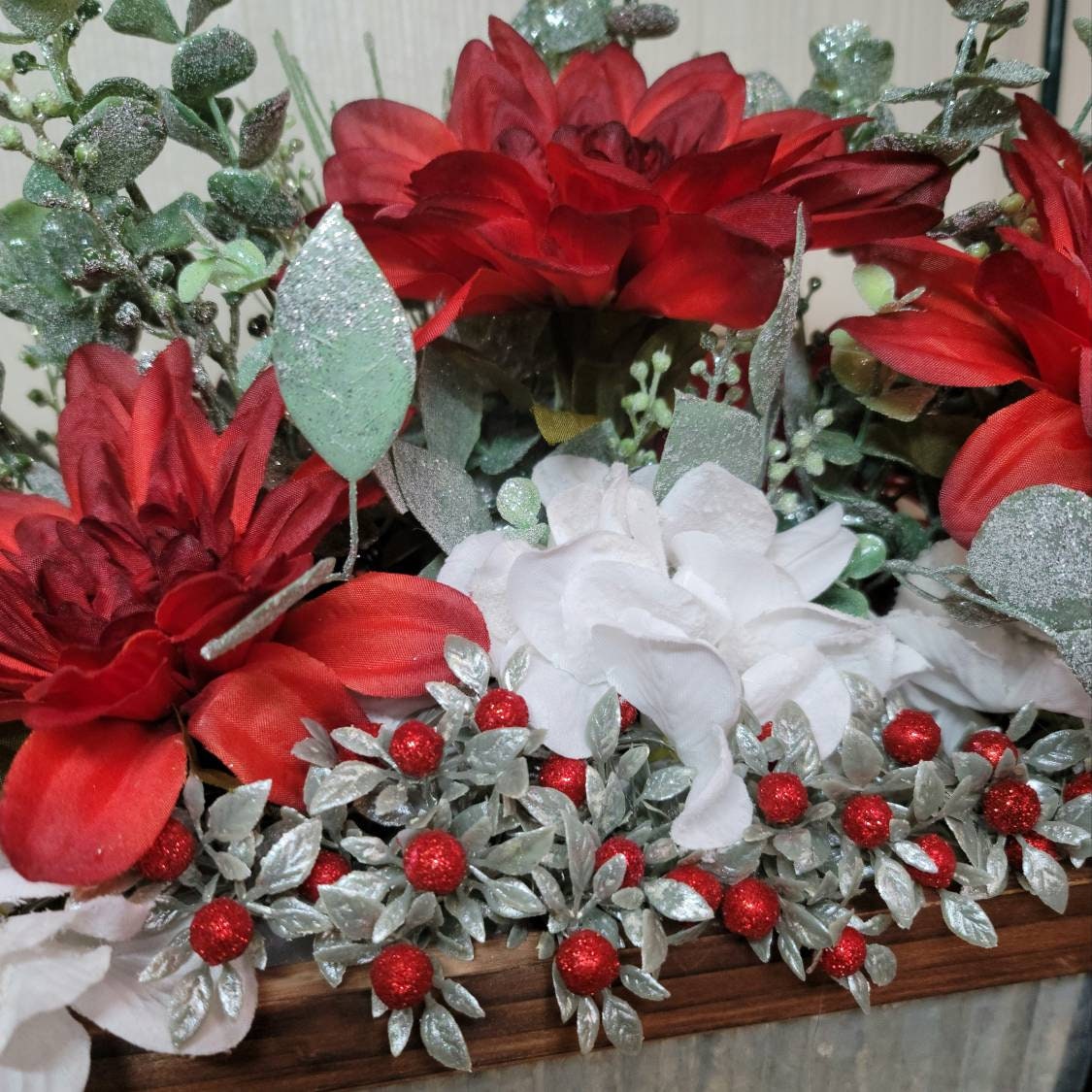 Winter Farmhouse Wooden Planter Box Arrangement Rustic | Etsy