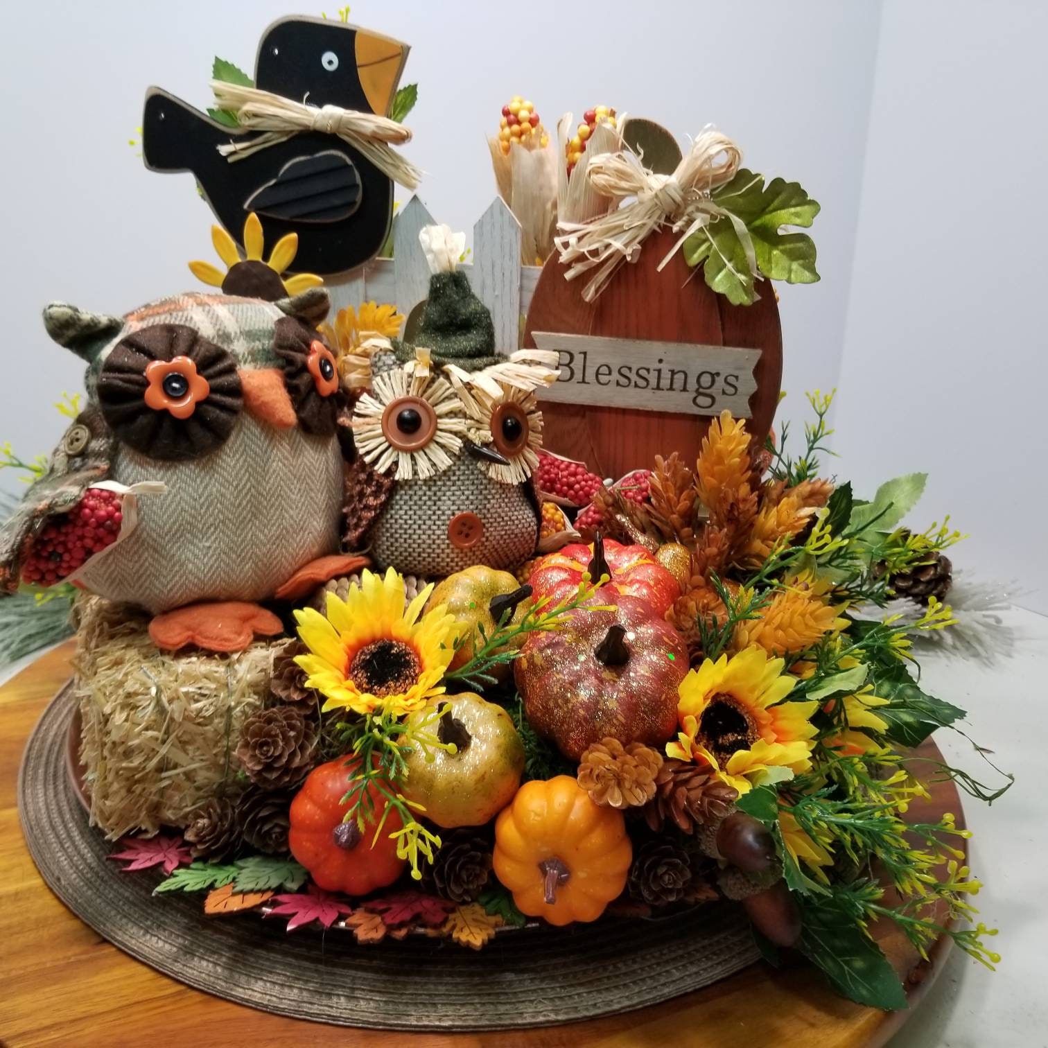 Whimsical Fall Farmhouse Owl Table Arrangement, Country Blessings ...