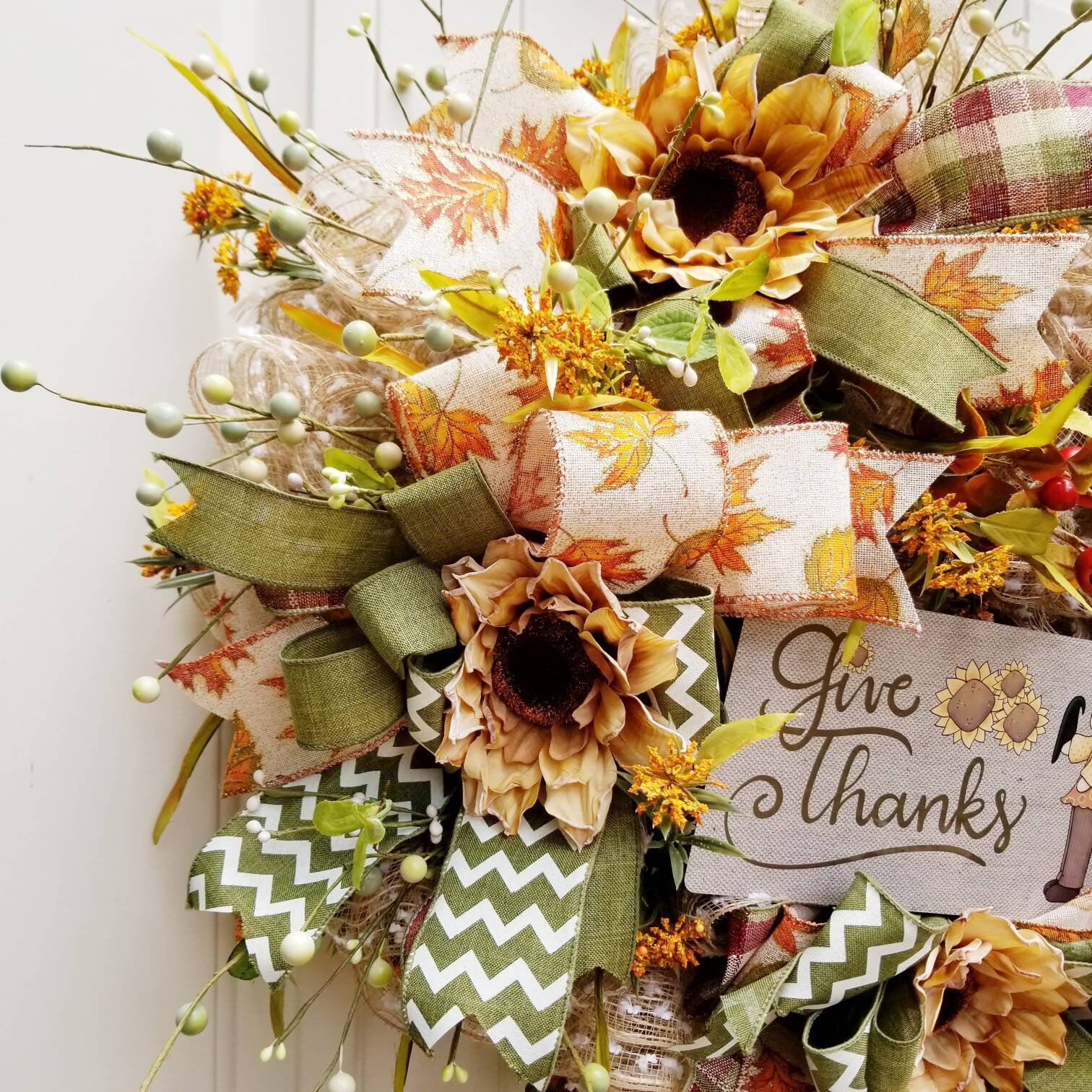 Give Thanks Fall Sunflower Front Door Wreath Thanksgiving - Etsy