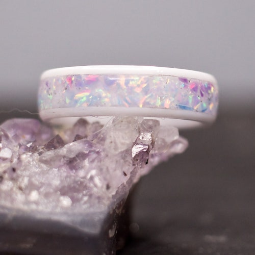 Purple Unicorn Ring With Opal Inlay Purple Ceramic Band - Etsy