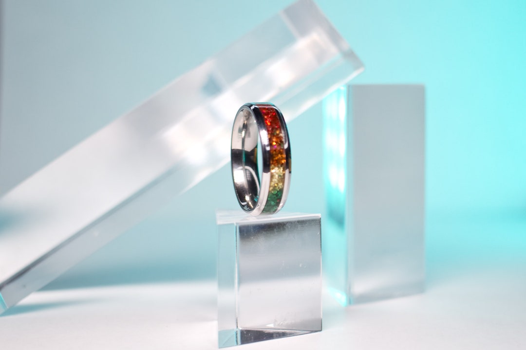 Rainbow Glitter Ring - Etsy