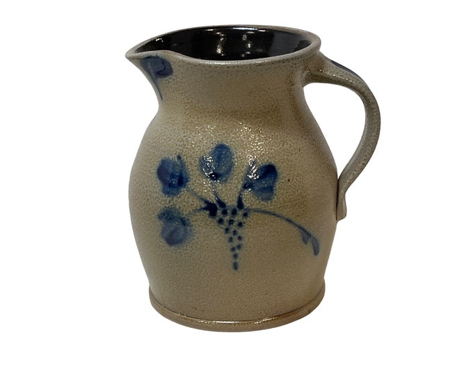 Vintage Rowe Pottery Works Stoneware Pitcher Salt Glaze Cobalt Blue ...