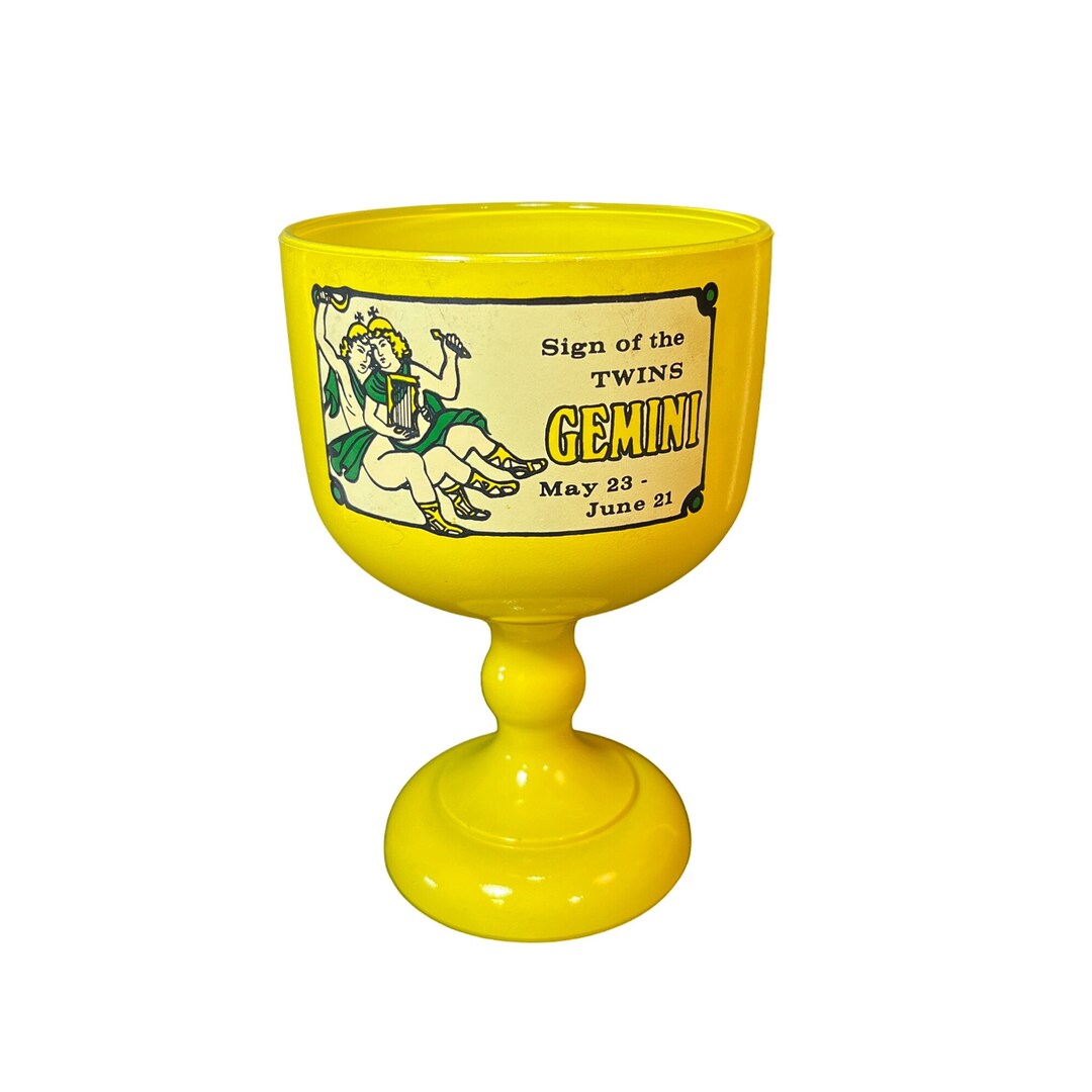 Large Yellow Glass Goblet Op Art Groovy Gemini Print Sun Sign Astrology ...