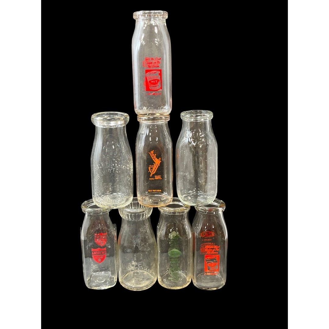 Vintage Half Pint Glass Milk Bottles 8 Total Dairy Bottles Instant Collection - Etsy