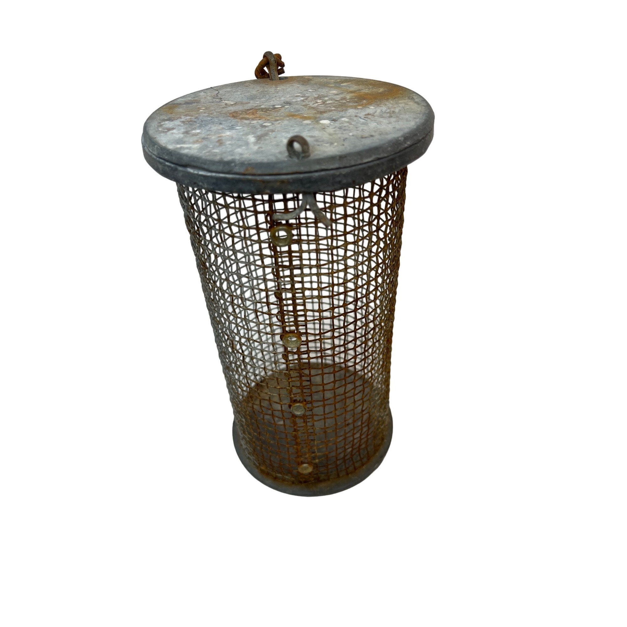 Vintage Weighted Mesh Wire Chum Bucket Fishing Gear Lake House Decor ...