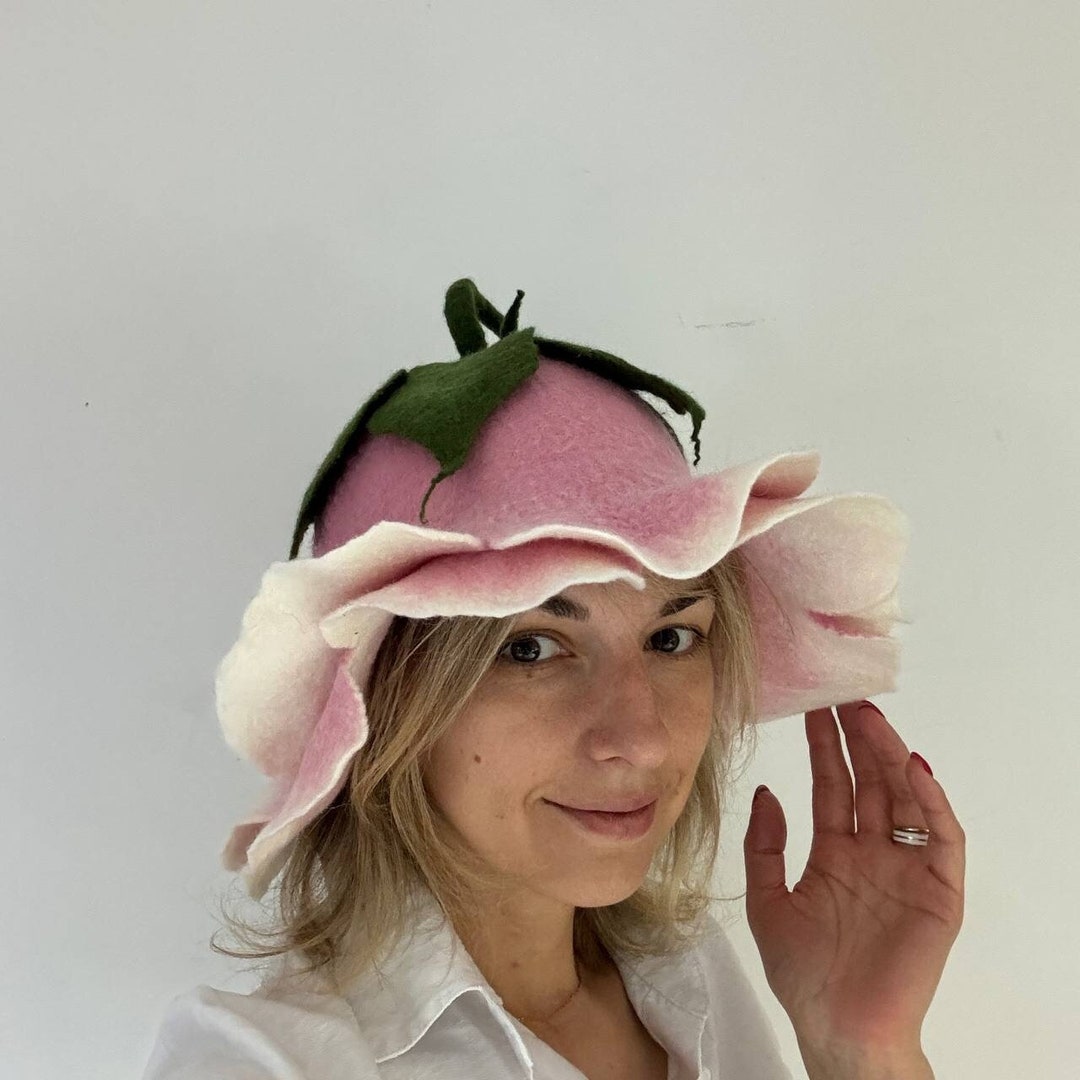 Flower Sauna Hat for Woman, Felted Wool Hat, Pixie Hat, Elf Hat ...