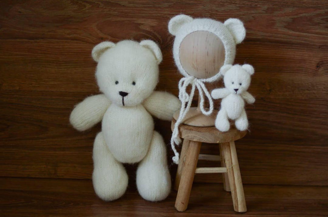 White Teddy Bear Newborn Photography Props Set, Newborn Bear Hat ...