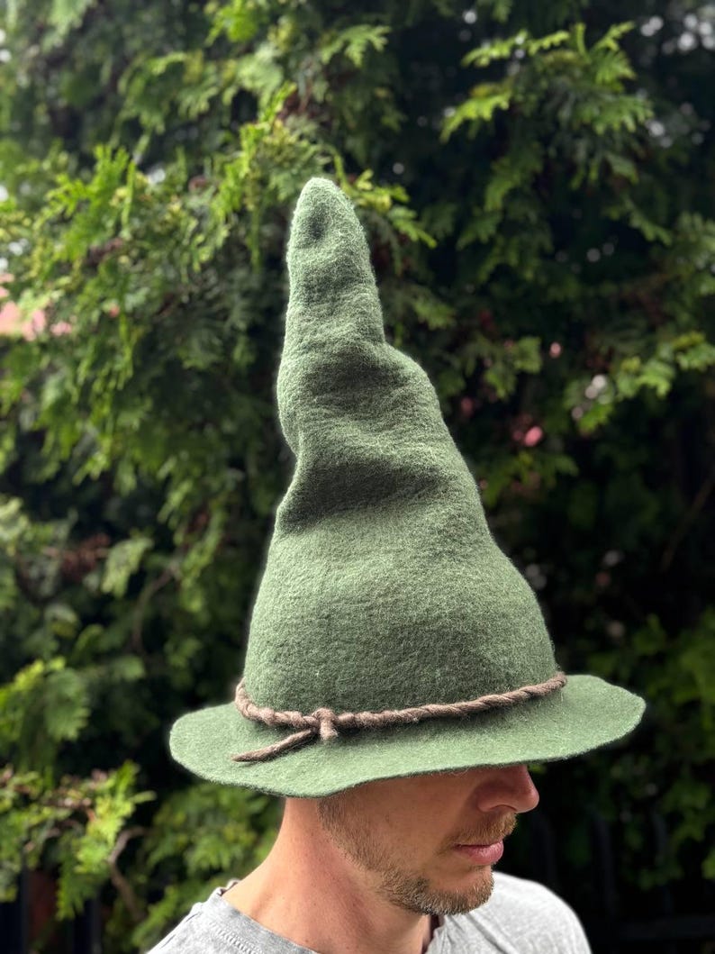 Men’s Felt Sauna Hat, Wool Elf Hat, Green Gnome Costume Hat, Forest ...