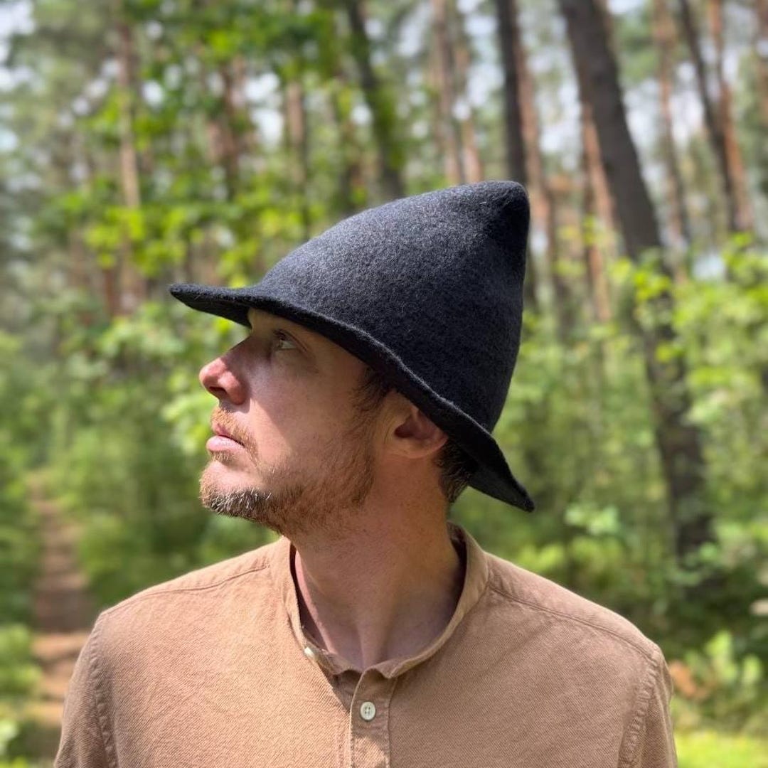 Dark Gray Felt Witch Hat – Minimal Druid Look – Handmade Medieval ...