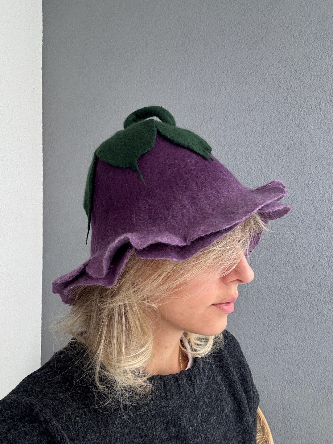 Purple Flower Wool Sauna Hat – Handmade Felt Spa Hat for Women ...