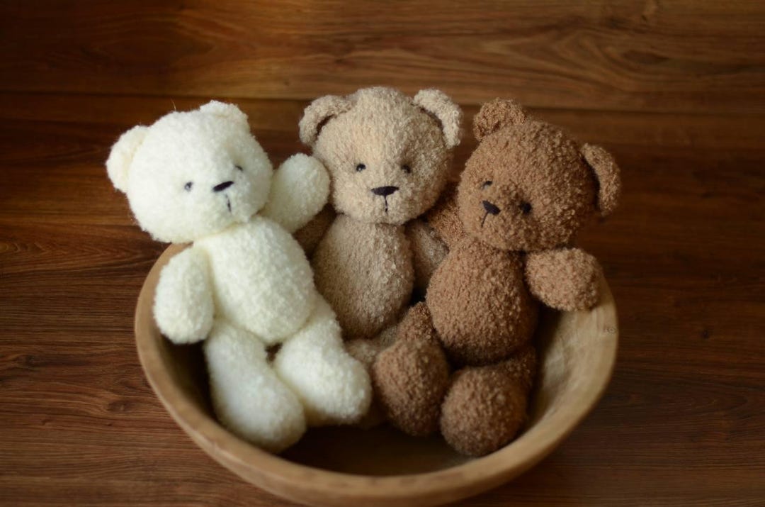 Beige Teddy Bear for Newborn Photo Prop, Boucle Newborn Knitted Teddy ...