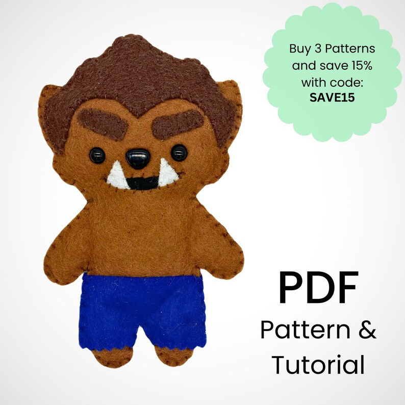 Werewolf Felt Sewing Pattern/pdf Pattern Template Download/felt ...