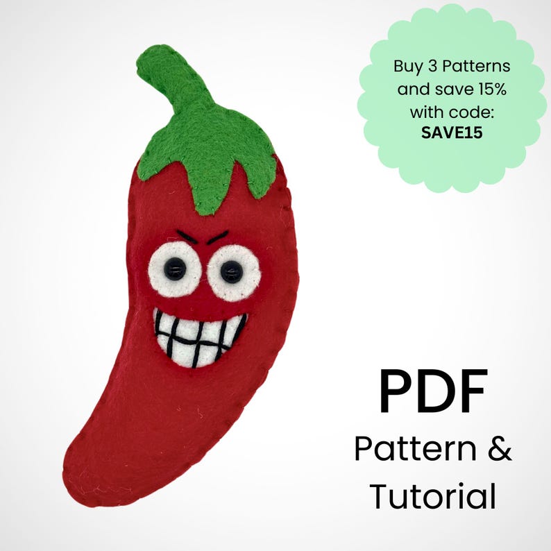 Fright Food Chilli Pepper Felt Sewing Pattern/pdf Pattern Template ...
