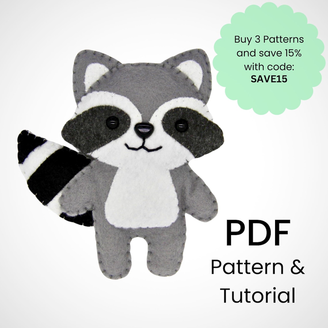Raccoon Sewing Pattern/raccoon Template/plush Toy Sewing Tutorial/felt ...