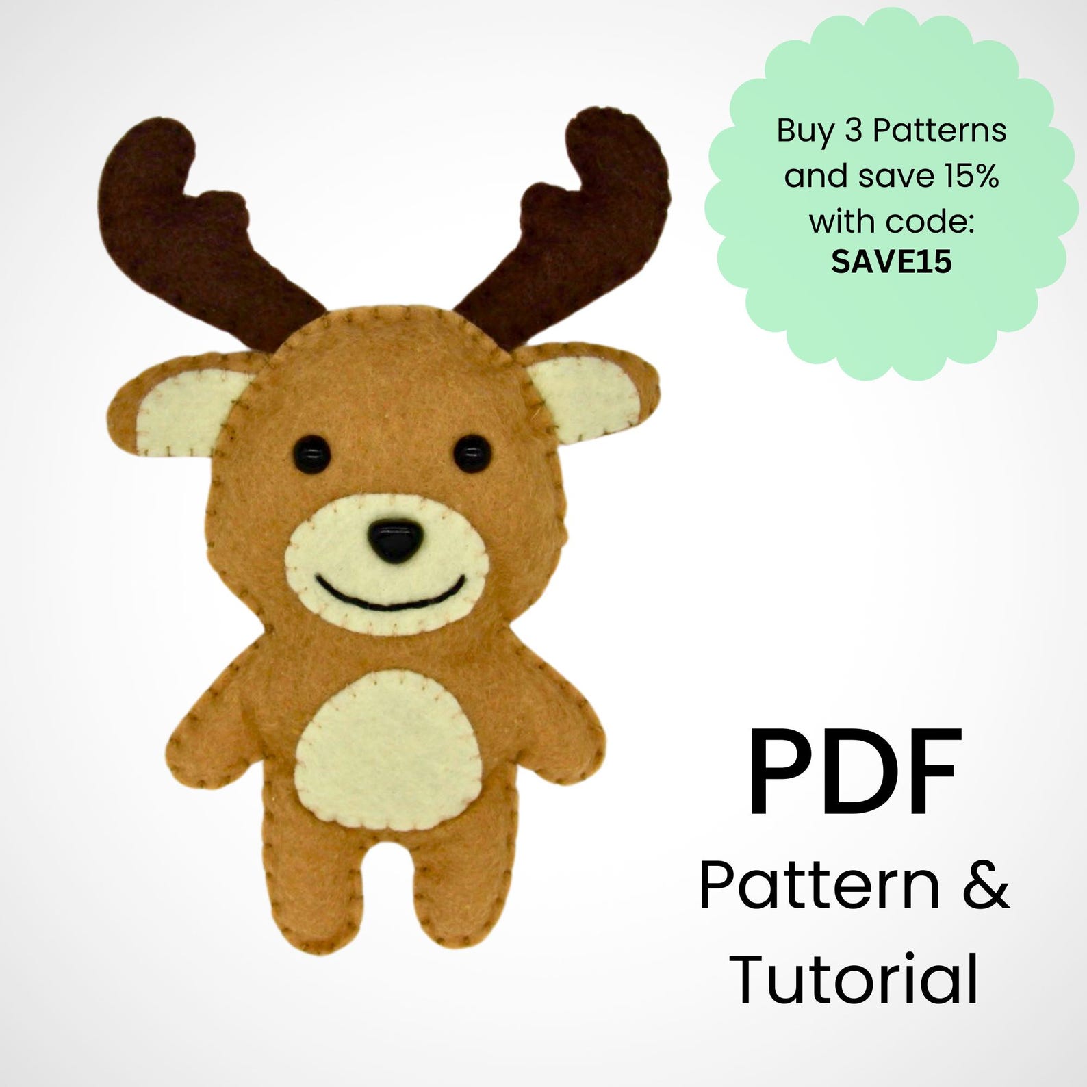 Moose Sewing Pattern/deer Template/plush Toy Sewing Tutorial/felt ...