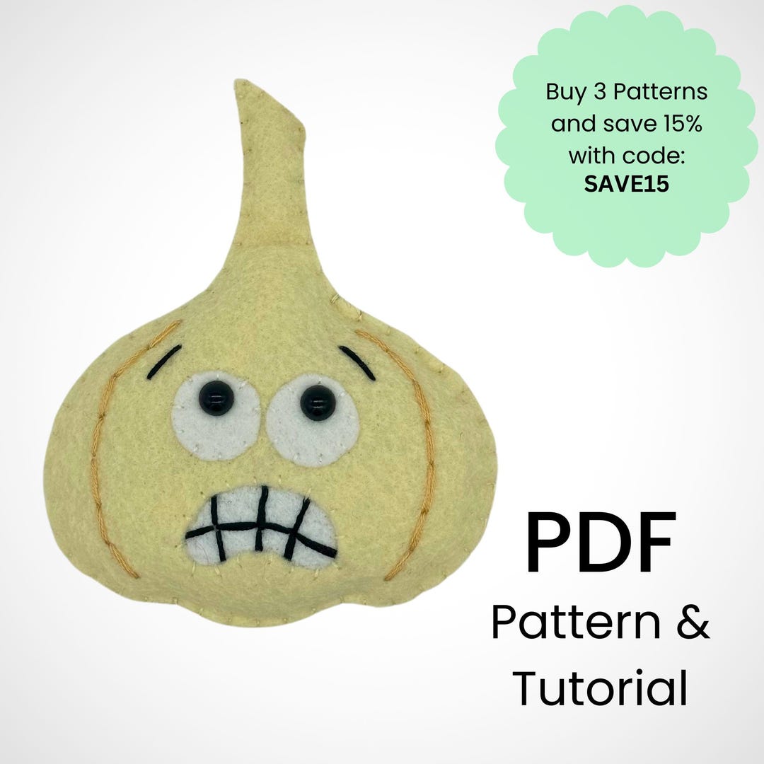 Fright Food Garlic Felt Sewing Pattern/pdf Pattern Template Download ...