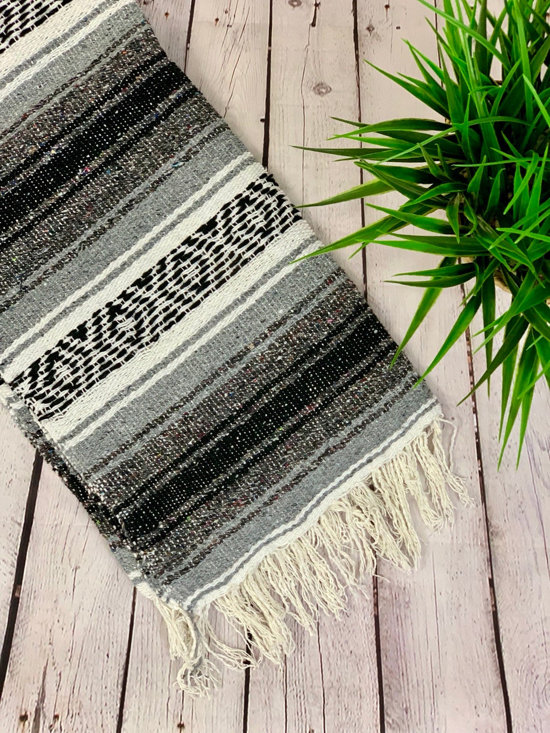 Handmade Classic Mexican Falsa Blanket 72x49 gray Picnic Throw Yoga ...