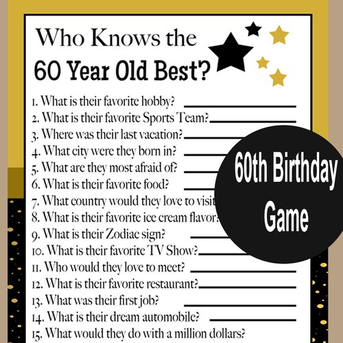 60th Birthday Party Bingo Game 60 Different Cards Old Age - Etsy