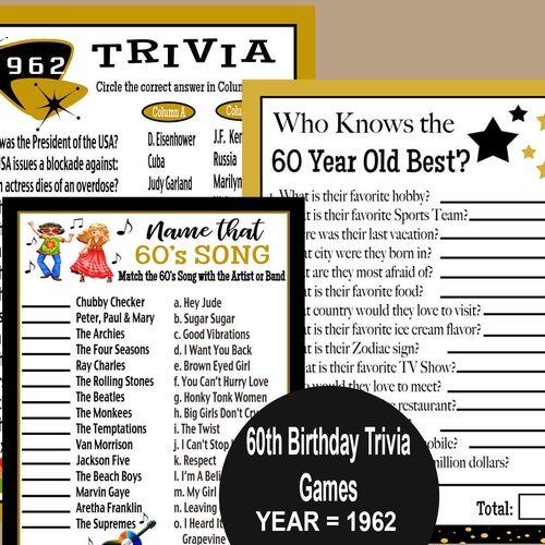 60th Birthday Game 60th Birthday Party 1962 Party Game 60th | Etsy