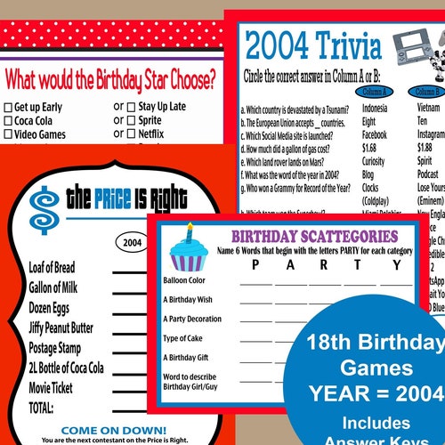 18th Birthday Party Games Adult Birthday Party Printable | Etsy