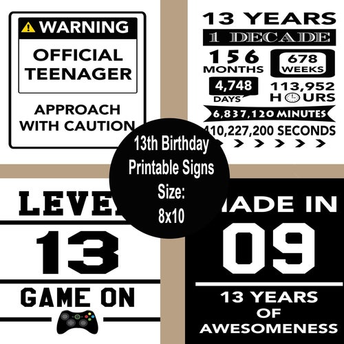 13th Birthday Signs 13th Birthday Posters 2009 Facts - Etsy