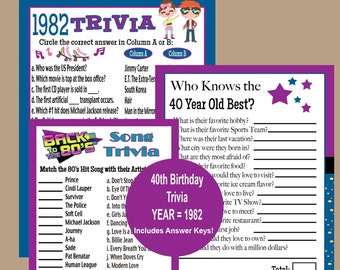 40th Birthday Trivia Games - Etsy