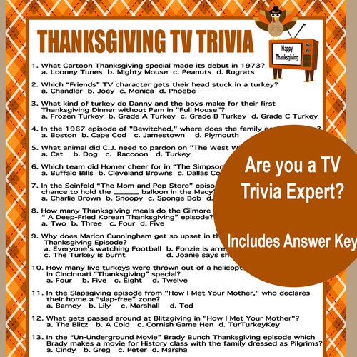 Thanksgiving Game Thanksgiving TV Trivia Printable - Etsy Canada