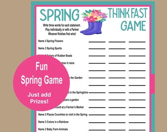 Spring Think Fast Game | Printable Activity for Classroom & Party ...