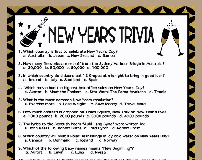 New Year Trivia Game Adults, Printable New Years Eve Family Game ...