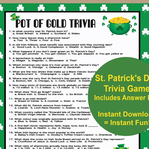 St Patricks Day Games St Patricks Day Trivia Party Game - Etsy