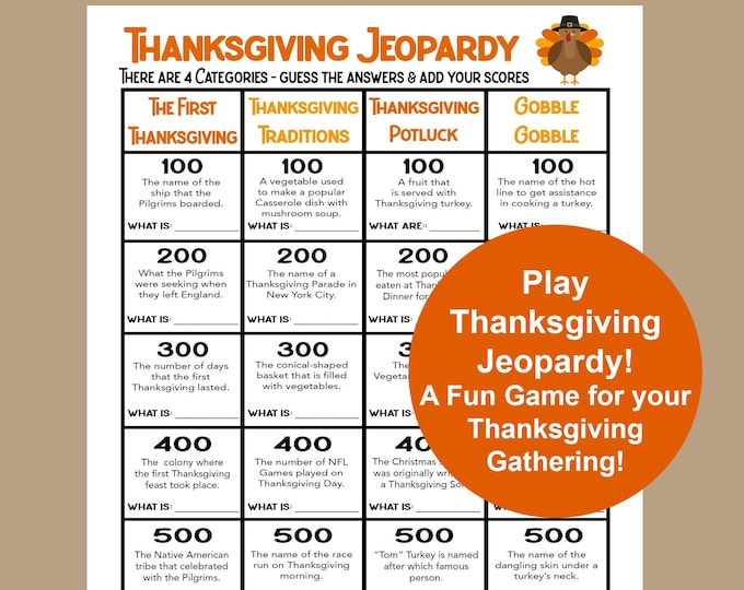 Thanksgiving Jeopardy Game, Thanksgiving Trivia Game, Activities for ...