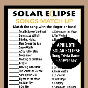 Solar Eclipse 2024 Games Printable, April 8th 2024 Solar Eclipse Song ...