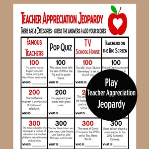 Teacher Appreciation Jeopardy Game, Teacher Appreciation Activity ...