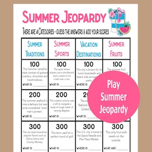 Summer Trivia Game, Summer Jeopardy, Summer Seniors Game, Summer School ...