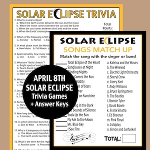 Solar Eclipse Trivia Games Printable, Solar Eclipse Song Trivia, Solar ...