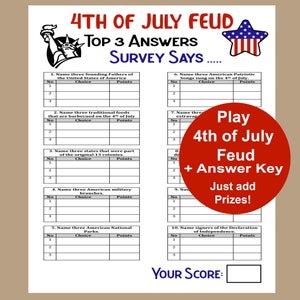 4th of July Feud Trivia Game, Independence Game, 4th of July Seniors ...