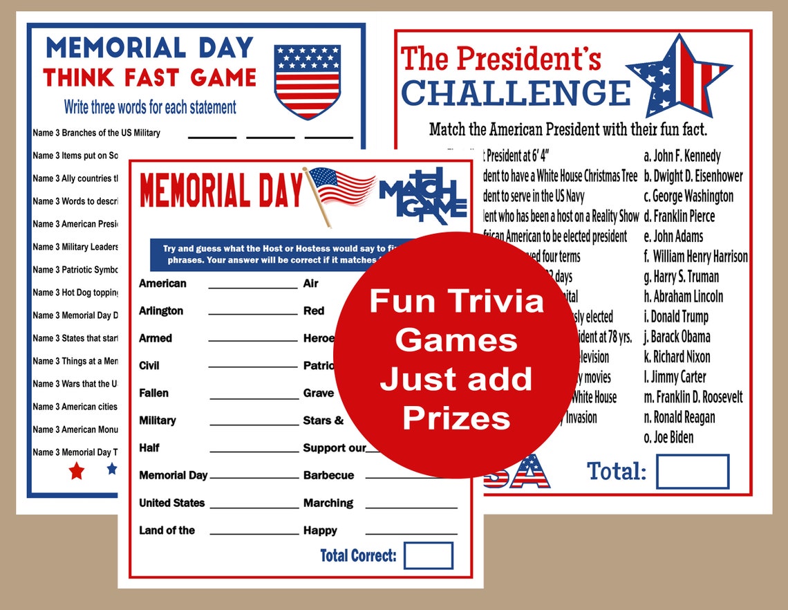 Memorial Day Games, Patriotic Trivia Games, American Trivia Games ...