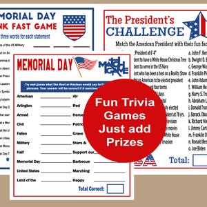 Memorial Day Games, Patriotic Trivia Games, American Trivia Games ...