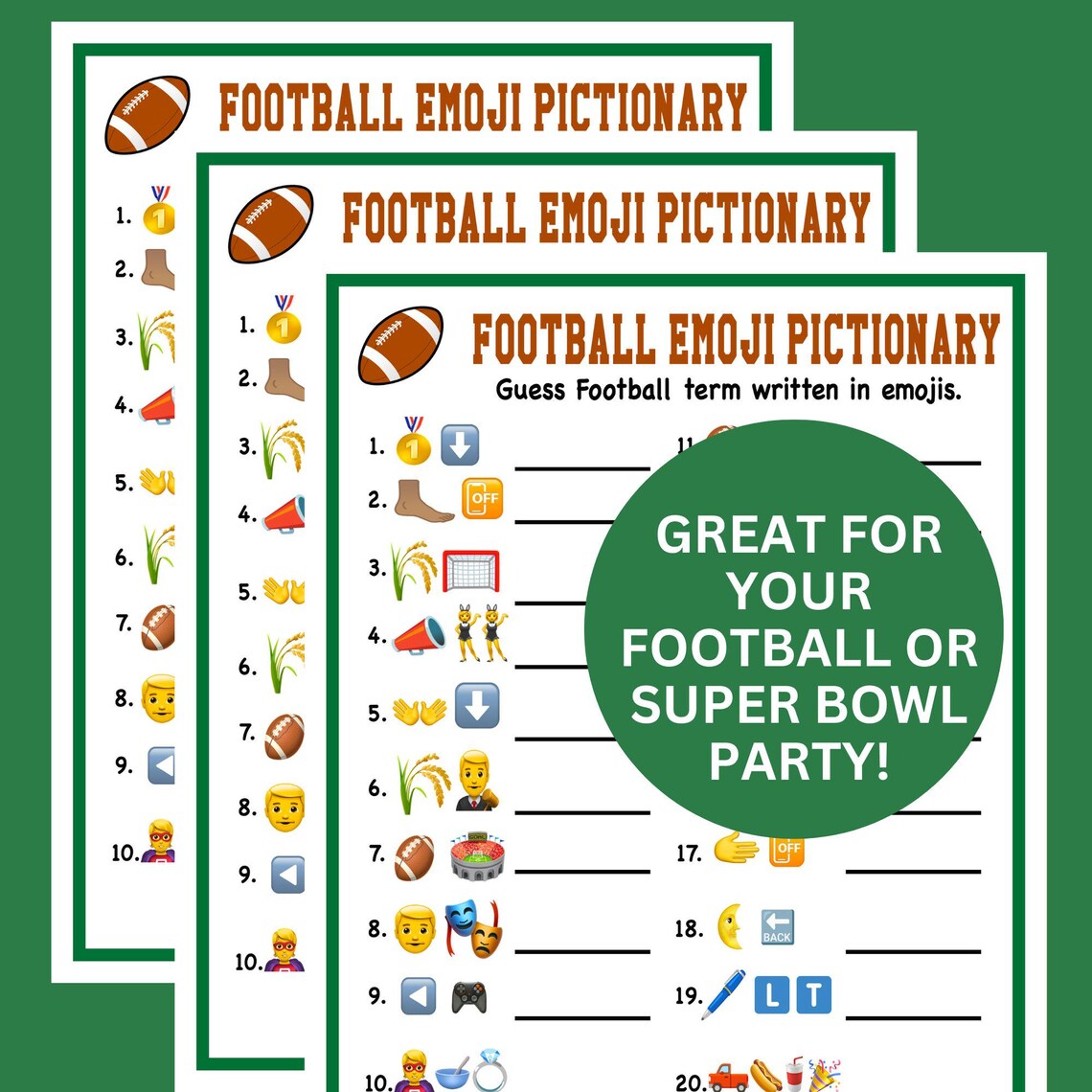 Football Emoji Game, the Big Game Jeopardy, Printable Supe LX Game ...