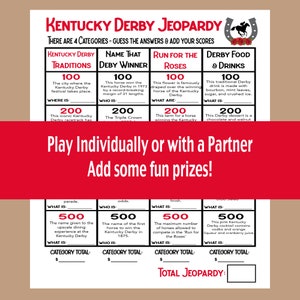 Kentucky Derby Jeopardy Game for Party, Kentucky Derby Trivia Games ...