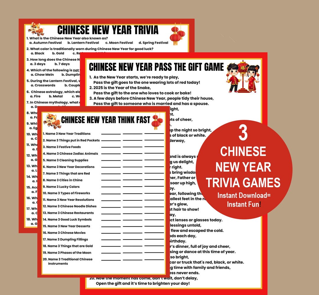 Chinese New Year Trivia Game, Lunar New Year Trivia, Fun Chinese New ...