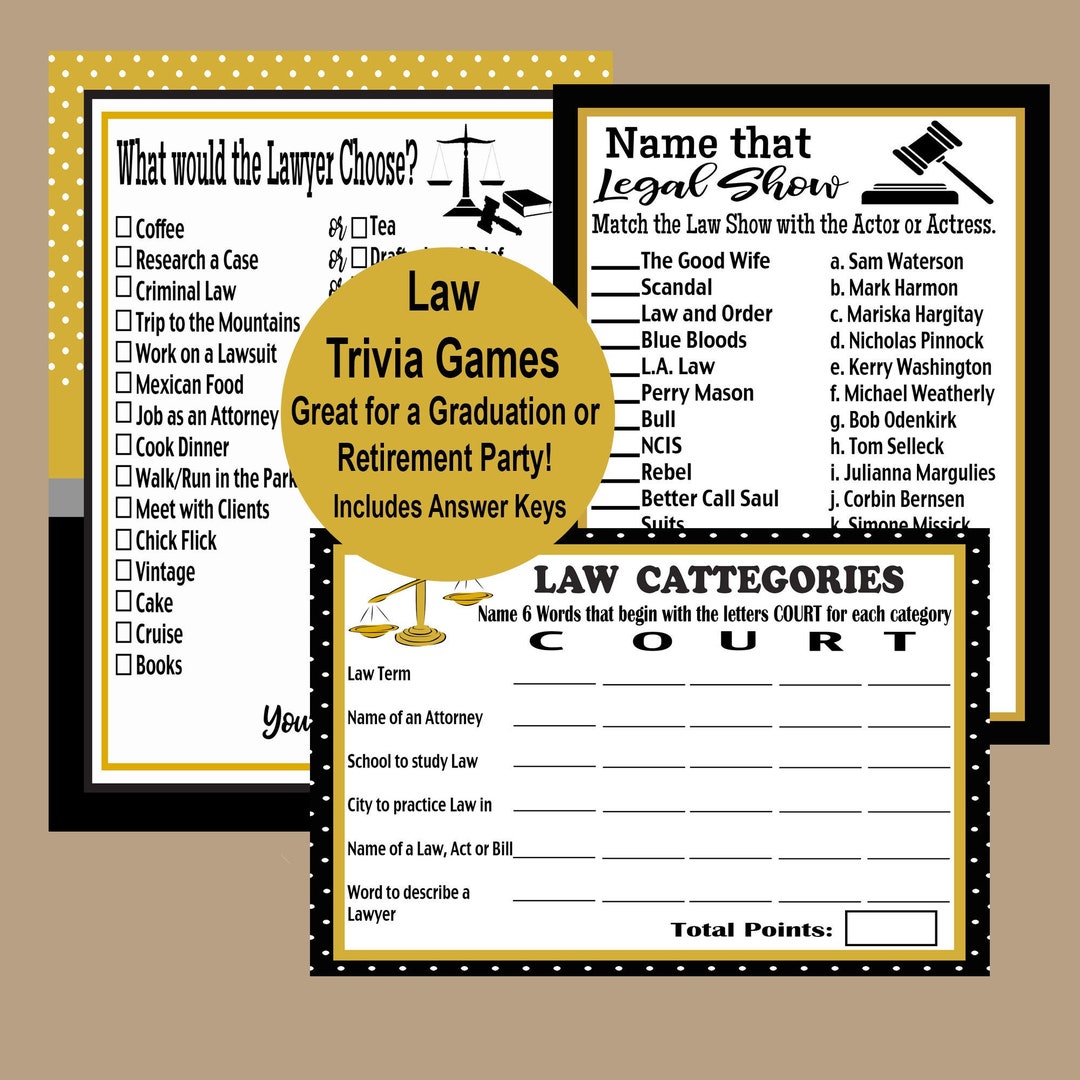 Law School Graduation Game, Law School Graduation Party Trivia Game ...