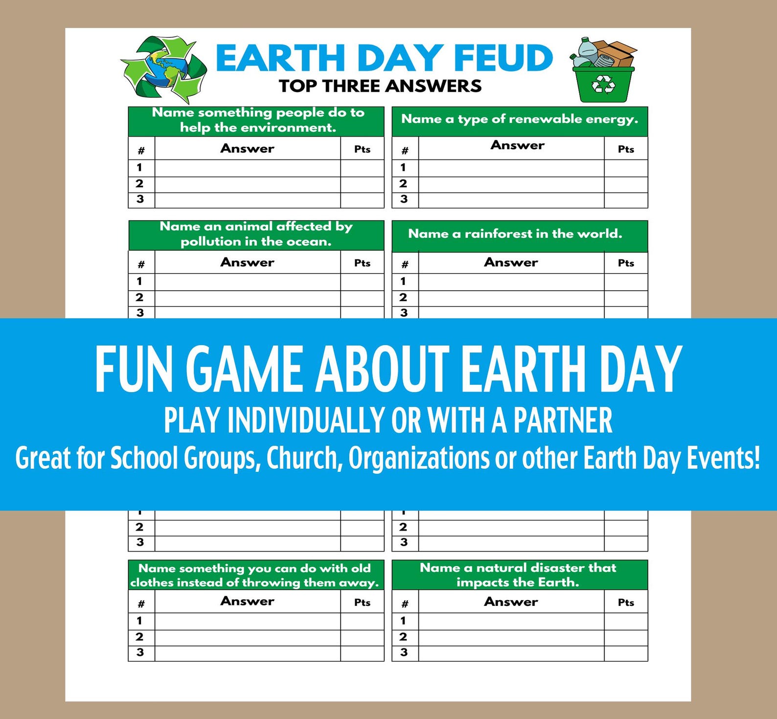 Earth Day Family Feud Game, Earth Game Trivia, Earth Day Quiz for ...