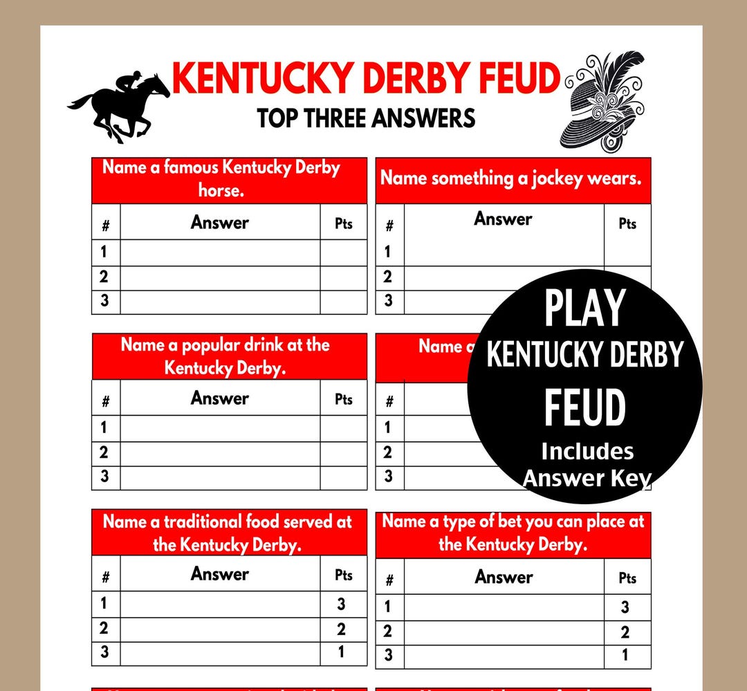 Kentucky Derby Family Feud Game, Kentucky Derby Icebreaker, Run for the ...